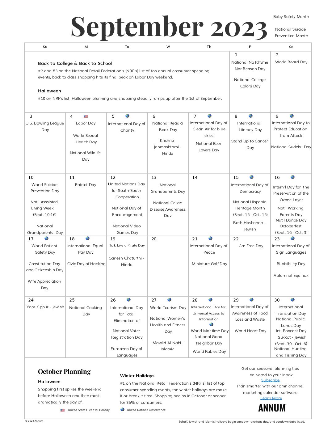 September 2023 With Holidays Calendar PELAJARAN