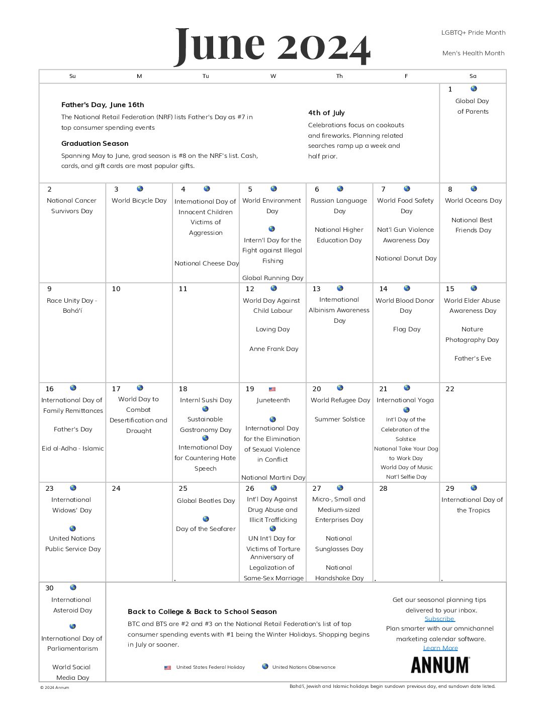 Printable June 2024 Calendar | June Holidays | Annum